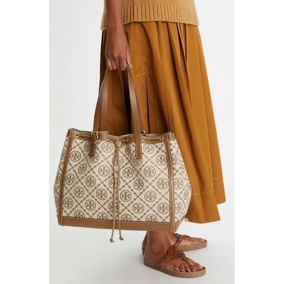 Tory Burch | Bags | Tory Burch T Monogram Jacquard Drawstring Large ...